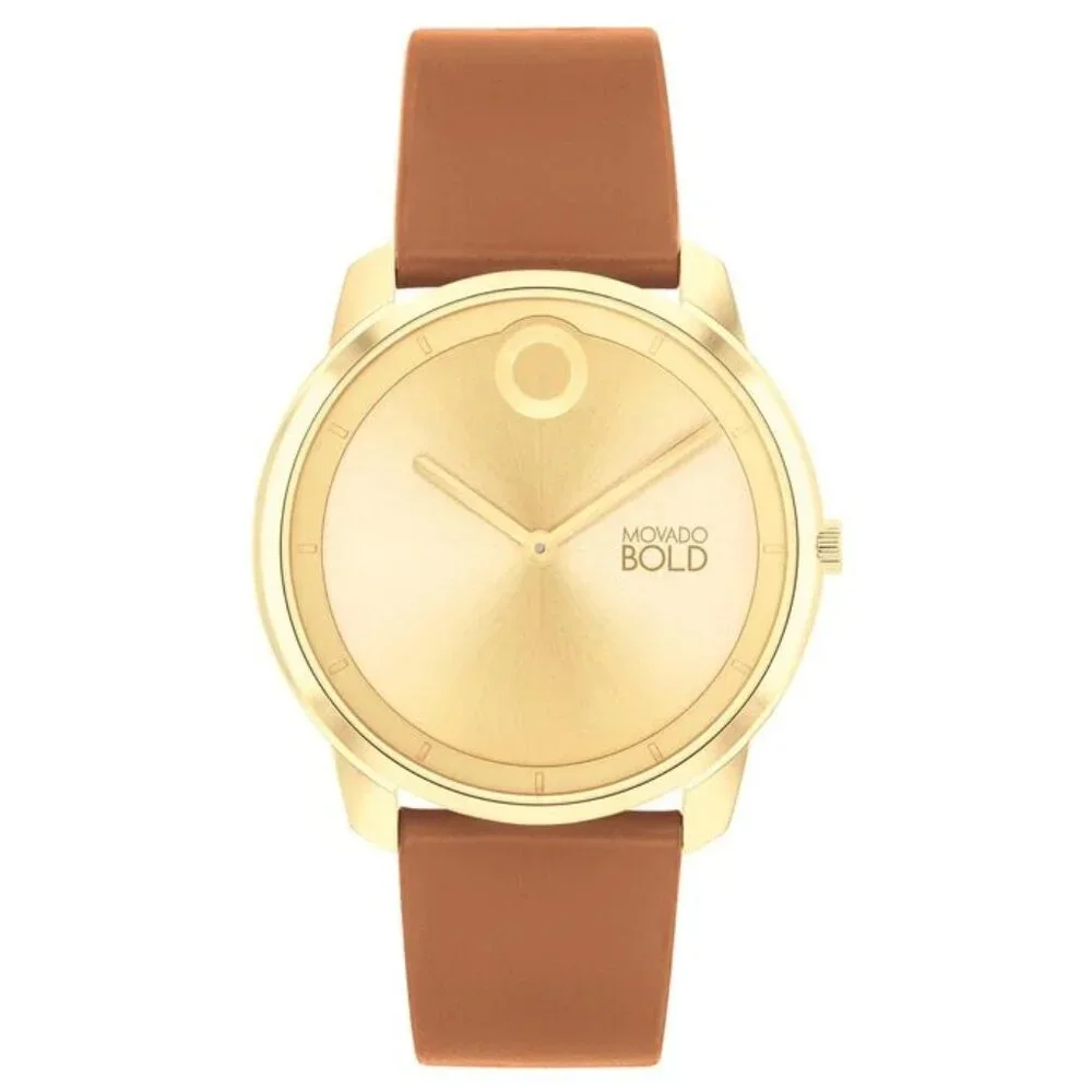 Movado | Accessories | Movado Bold 36019 Trend Element Gold Dial Brown ...